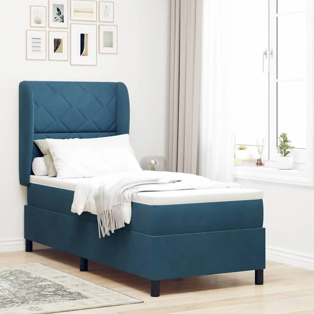 Postel s boxspringem s čelo Tmavě modrá 200 x 80 cm samet 3340956