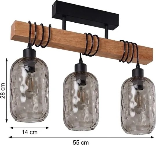 BRILAGI - Přisazený lustr WOOD GLASS 3xE27/60W/230V borovice/černá/kouř šedá