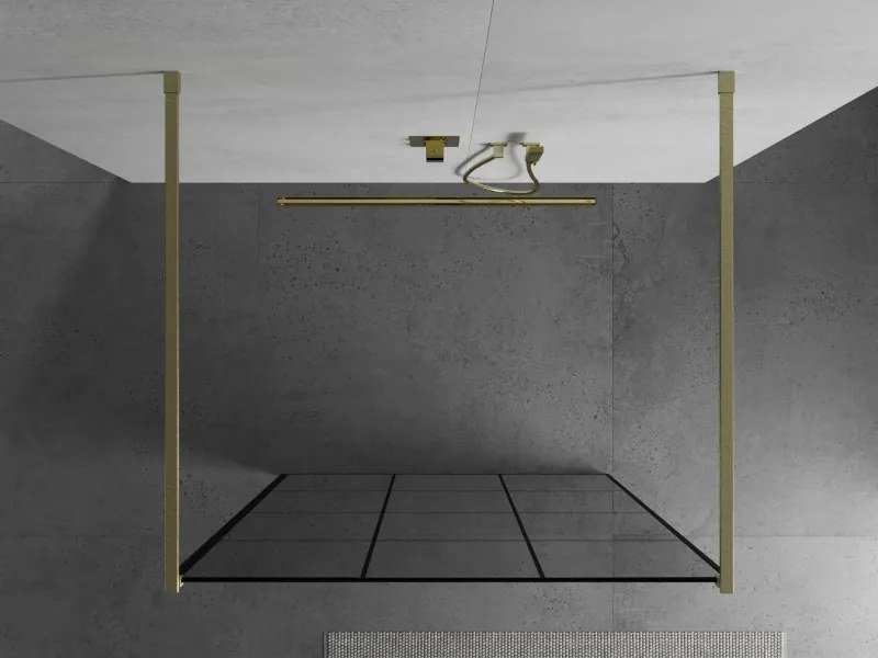 Mexen Kioto, sprchová zástěna Walk-In 110 x 200 cm, 8mm sklo černý vzor, ​​zlatý matný profil, 800-110-002-55-77