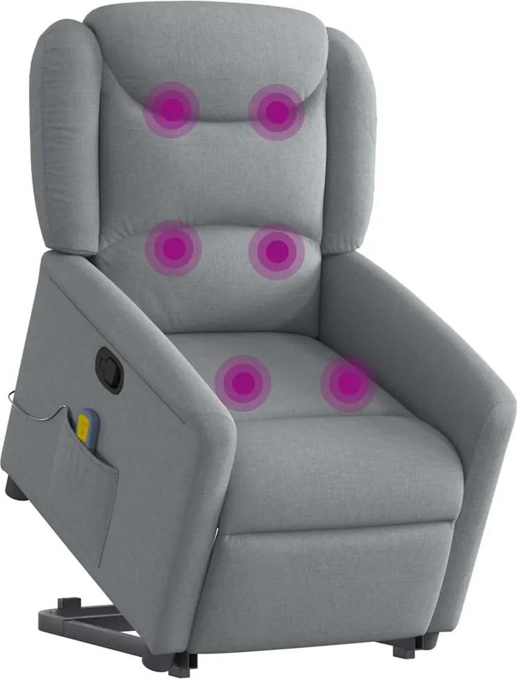 Zvedací masážní polohovací křeslo světle šedé textil 3303204