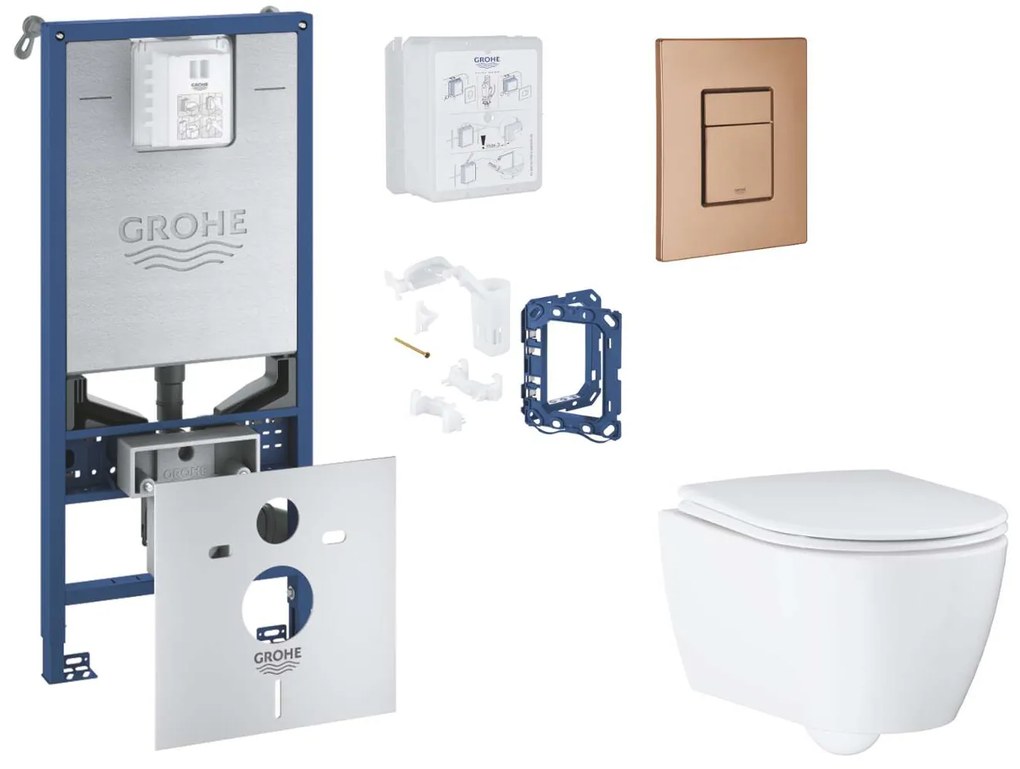 Grohe Rapid SLX - Set předstěnové instalace, klozetu, sedátka SoftClose, tlačítka Skate Cosmopolitan a sady pro vhazování tablet, kartáčovaný Warm Sunset SANI11BB4152