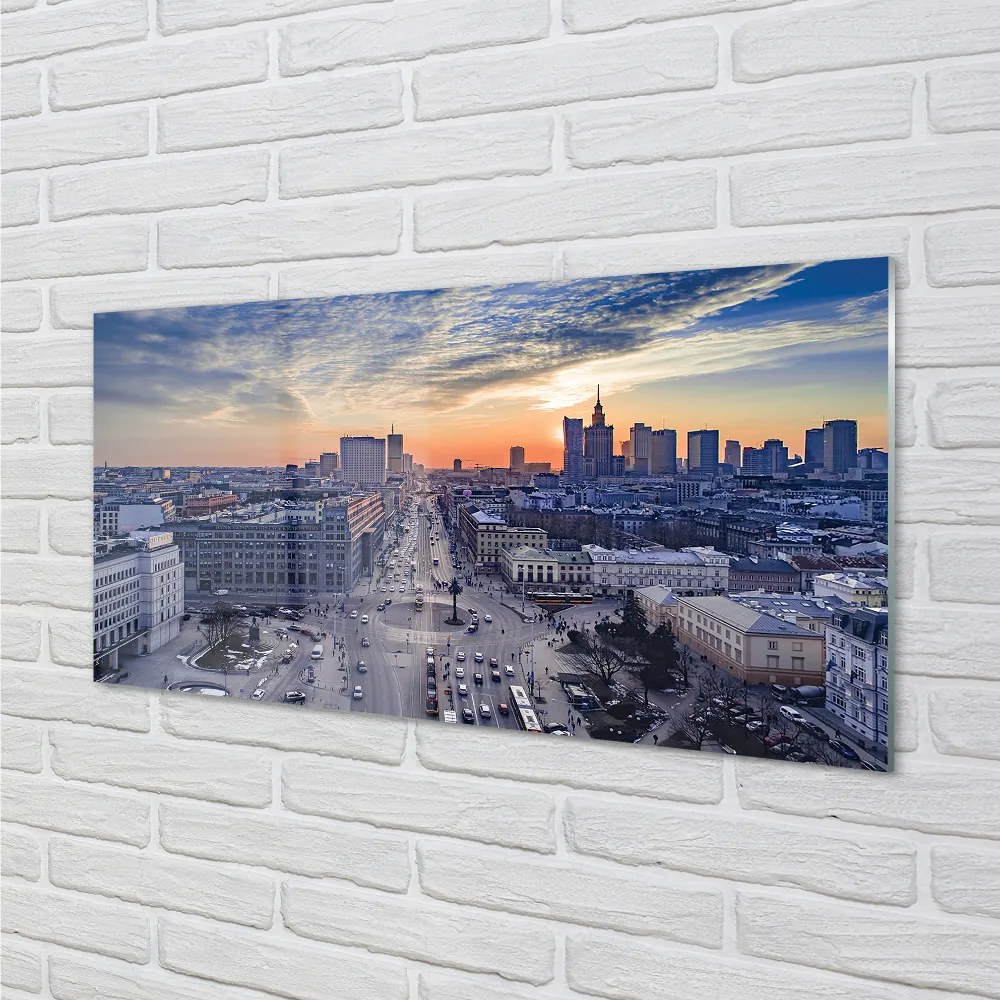 akrylový obraz Varšava mrakodrapy Sunset 100x50 cm