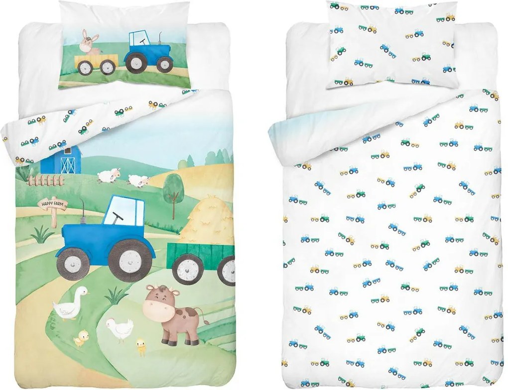 Detexpol Dětská bambusová sada ložního prádla 90x120 s modrým farmářským traktorem – 4785 B – Baby Bamboo