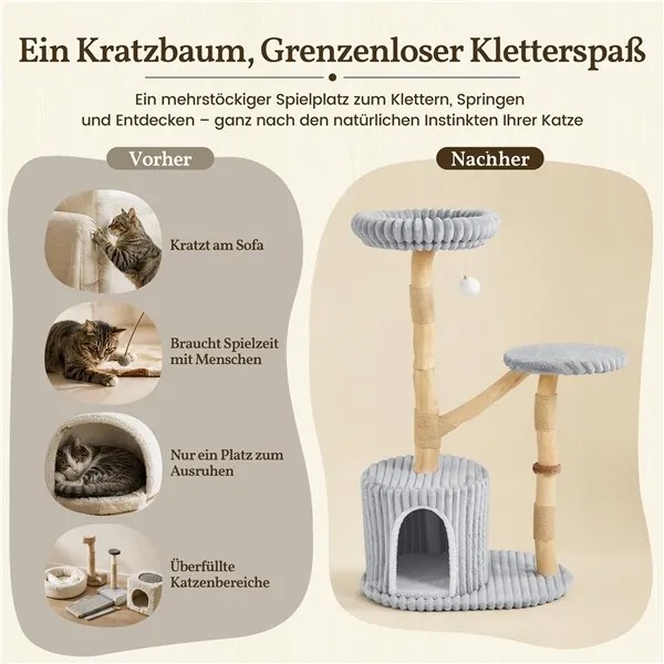 Škrabadlo pro kočky – světle šedá, 60 cm (délka) × 40,5 cm (šířka) × 104 cm (výška), 104 cm (267786932044)