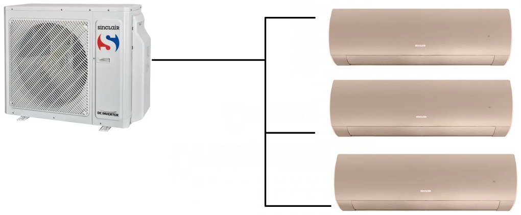 Klimatizace Sinclair Terrel champagne 1+3 (2,7kW + 2,7kW + 3,5kW) Multi-split R32