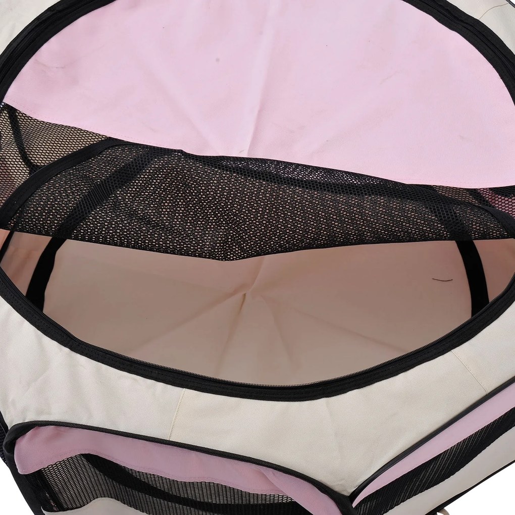 PawHut skládací ohrádka pro psy a kočky — přenosná osmihranná ohrádka, voděodolný 600D Oxford, 2 dveře na zip, Ø90 x 41 cm, růžová