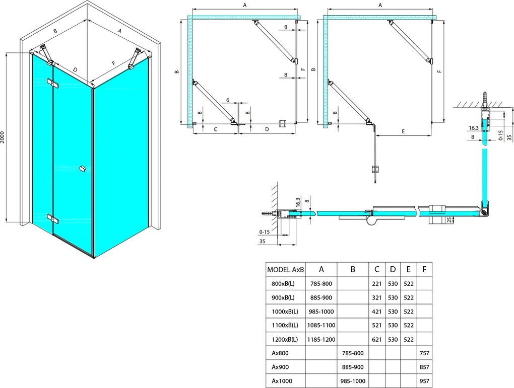 Polysan Polysan, GLOBE COPPER MATT obdélníková sprchová zástěna 1200x900mm, matné sklo, levá, GB1012-3315MLPG