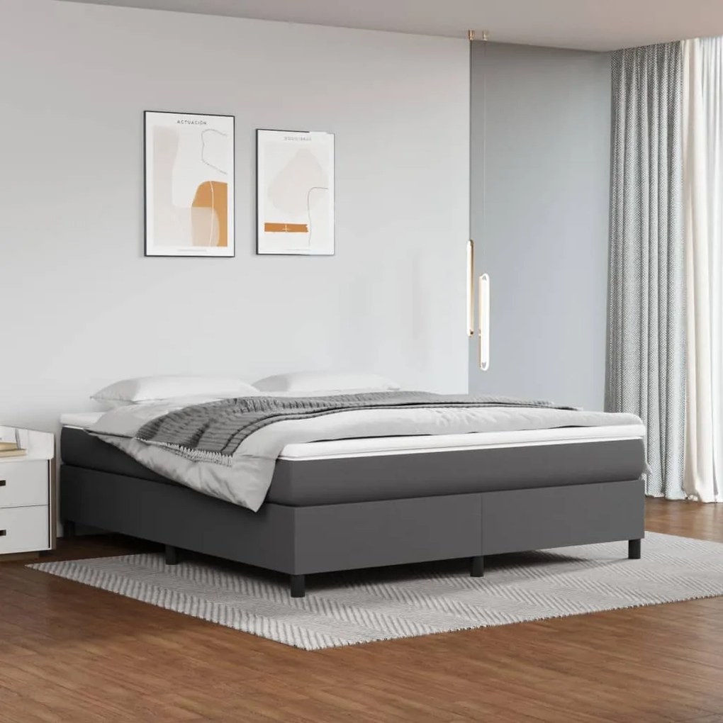 Box spring postel s matrací šedá 160x200 cm umělá kůže