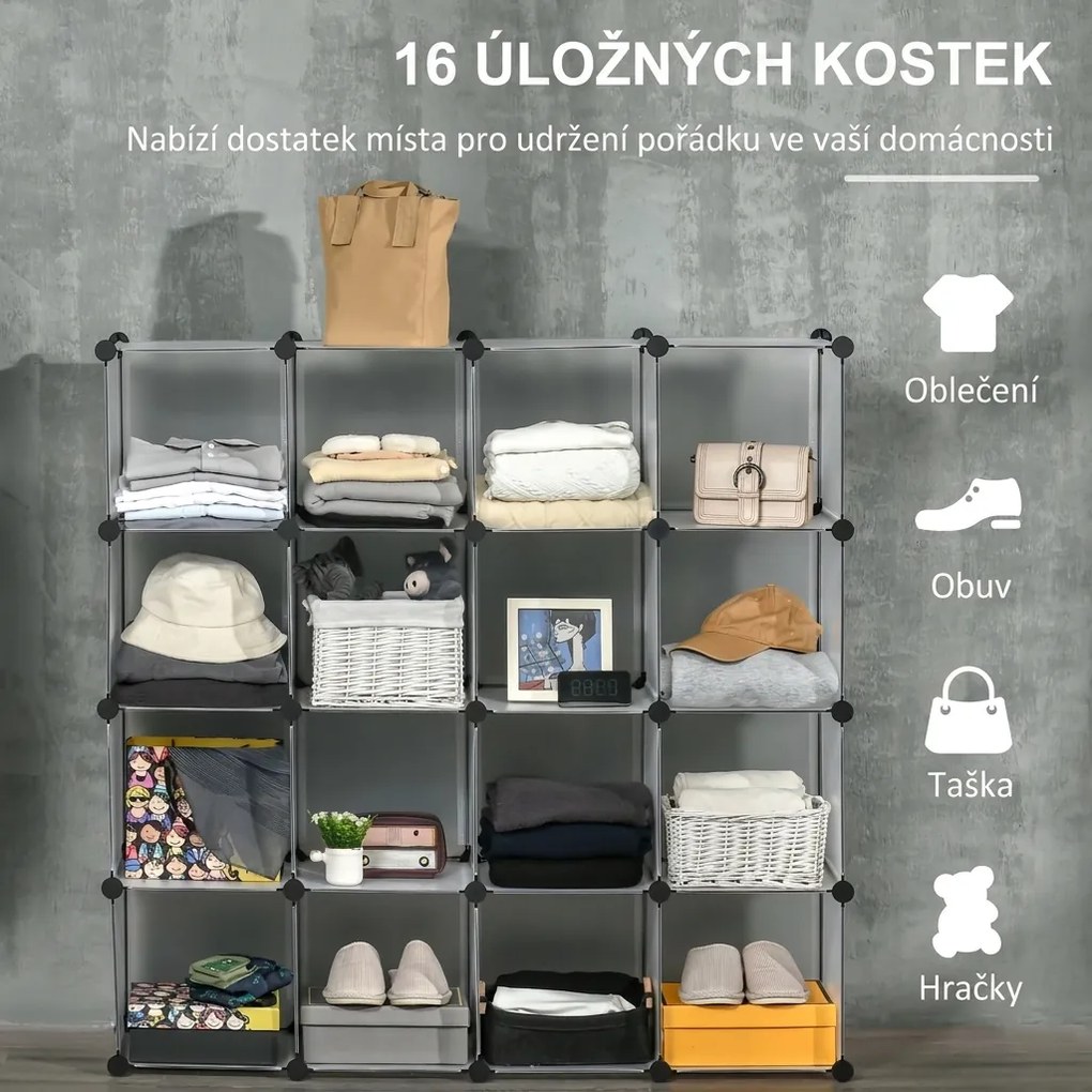 Modulární policový bezšroubový systém s 16 samostatnými regály, mléčný 850-176