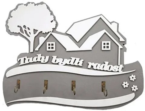 Věšák na klíče "Tady bydlí radost" šedý