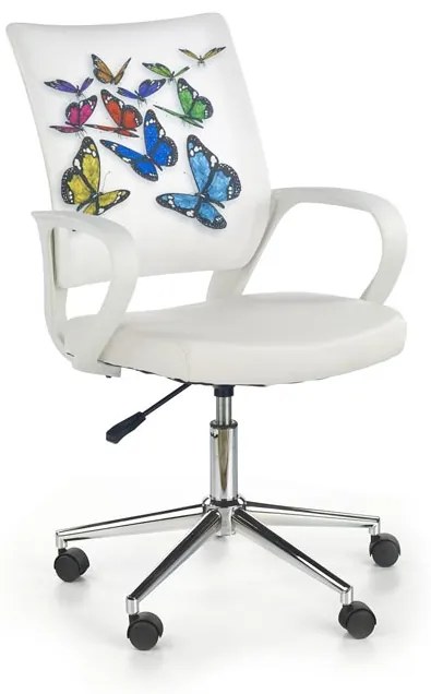 Dětská židle na kolečkách IBIS BUTTERFLY — bílá, vzor motýli