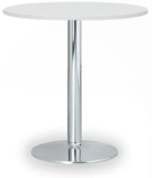 Konferenční stolek FILIP II, průměr 80 cm, chromovaná podnož, bílá