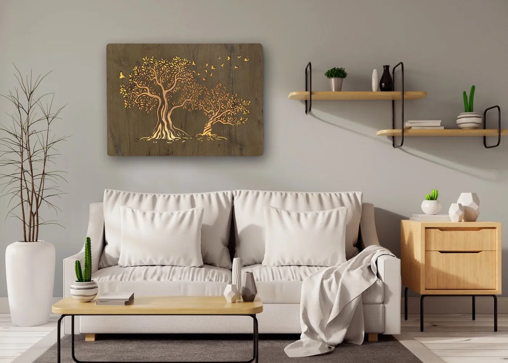 Li-Go "Dvě olivy" světelný obraz 230V 90x60 cm provedení povrchu: dub světlý