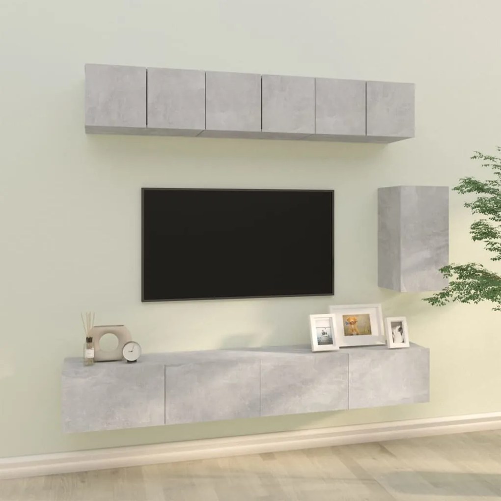 6dílný set TV skříněk betonově šedý kompozitní dřevo 3114617