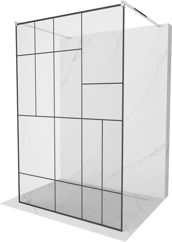 Mexen Kioto, průchozí sprchová zástěna 120 x 200 cm, 8mm sklo čiré/černý vzor, 2x chromová stabilizační rozpěra, 800-120-002-01-78