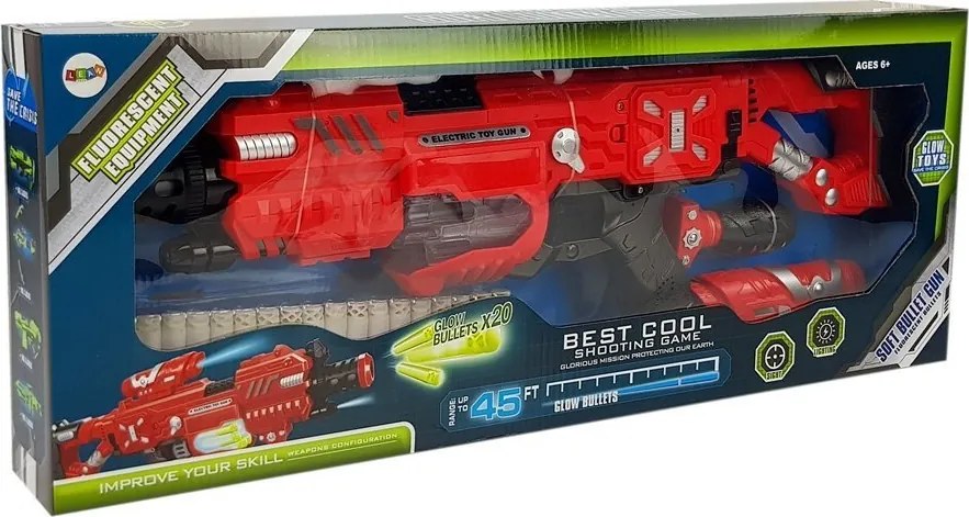 LEAN Toys Svítící pistole svítící ve tmě pěnové náboje zvuk dosah 45 m
