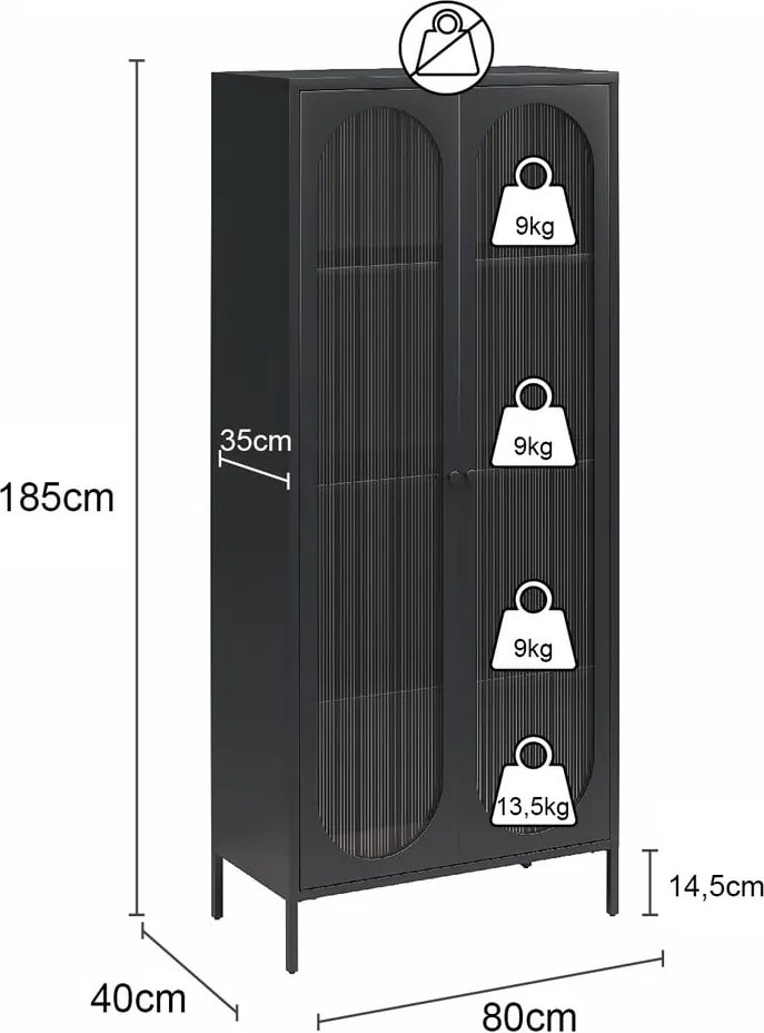 Černá kovová vitrína 80x186x40 cm Luna – Støraa