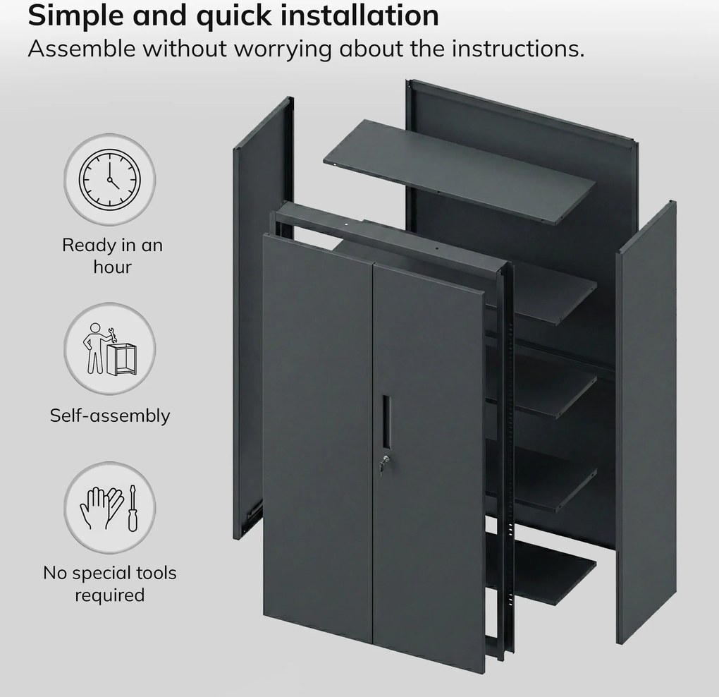Modulární kovová multifunkční skříň s vysokou zásuvkou antracitová MEGAN 1950 x 900 x 400 mm