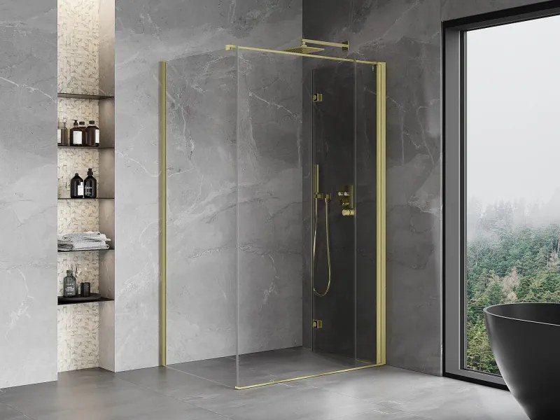 Mexen Mist-F T, 1-křídlý ​​skládací sprchový kout pravý 80 x 95 cm, čiré sklo, zlatý matný profil, 8A6T-080-095-55-00-P