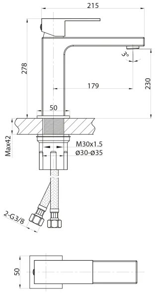 Sapho - Umyvadlová baterie CUBEMIX 27,8 cm matná zlatá