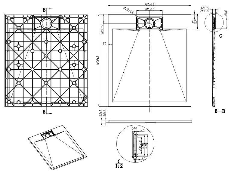 BPS-koupelny Obdélníková akrylátová sprchová vanička HYD-OSV-MIKO 100x90 bílá