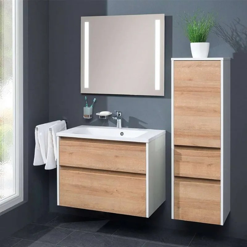 Mereo, Opto, koupelnová skříňka s keramickým umyvadlem 101 cm, bílá, dub, bílá/dub, černá, CN942