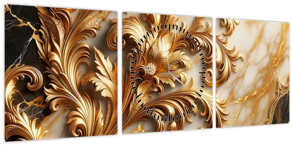 Obraz - Mramor se zlatem (s hodinami) (90x30 cm)