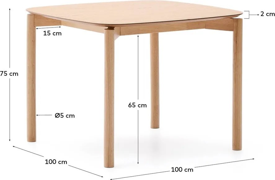 Jídelní stůl v dekoru jasanu 100x100 cm Indara – Kave Home