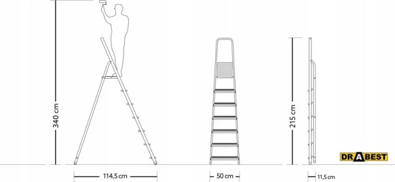 Hliníkové schůdky 7 stupňů jednostranné DRABEST ALD7 HOME
