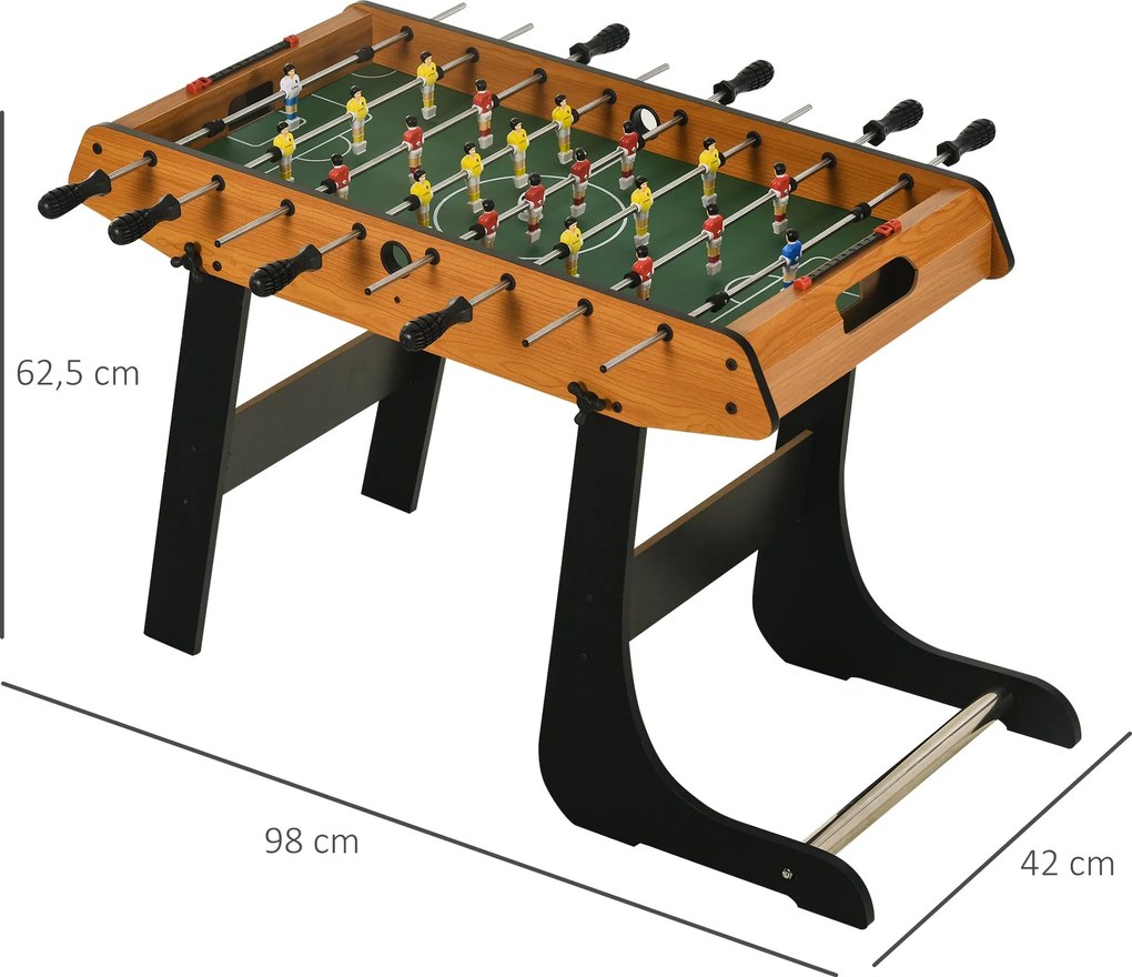 HOMCOM Skládací Stolní Fotbalová Hra se 22 Hráči pro Děti a Dospělé s 2 Skóre 98x42x62.5 cm Přirozená a černá