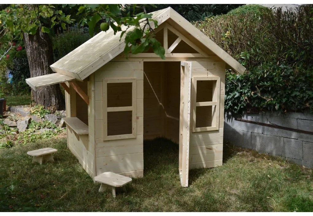 nejzahradnidomek.cz - Dětský dřevený domek TOYSHOP s pultíkem, barva natur, (1,7 × 1,8 m), DD_TOY