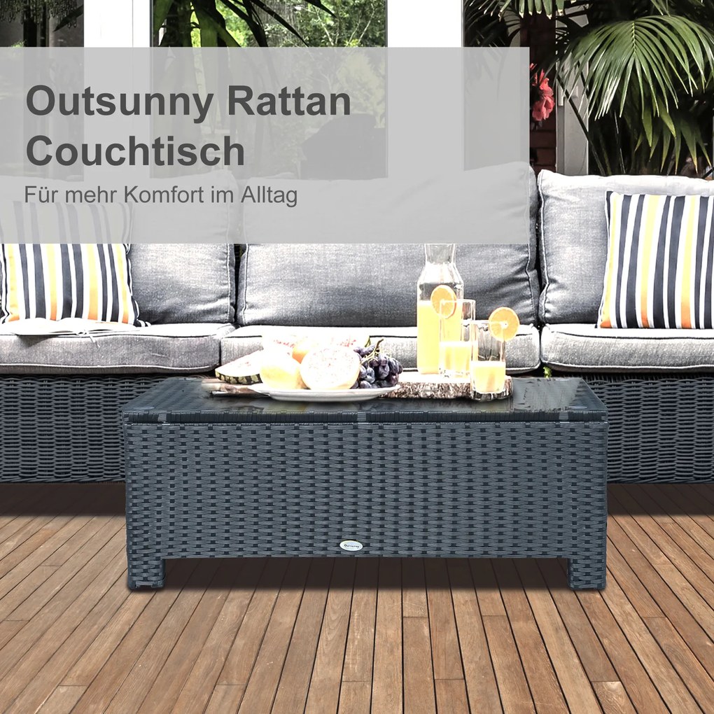 Zahradní stolek Outsunny z polyratanu odolného proti povětrnostním vlivům černý 85x50x39cm na balkon terasu | Aosom.de
