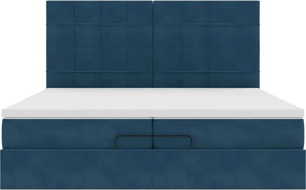 Osmanský rám postele s matrací tmavě modrý 200x200cm samet 3313497