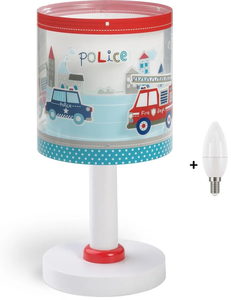 Dalber 60611 POLICE - Dětská stolní lampička s motivem policie + Dárek LED žárovka