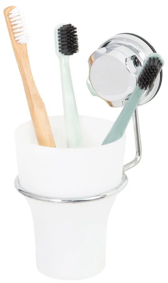 Samodržící kovový kelímek na zubní kartáčky ve stříbrné barvě Bestlock Bath – Compactor