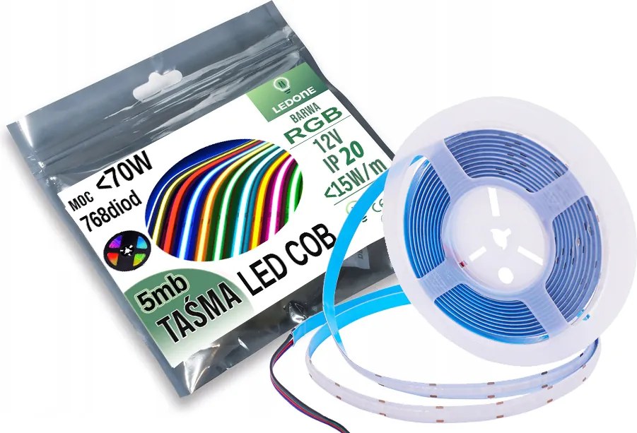 Led pásek Cob barevný Rgb 12V 15W/m neonový úsek 5 m