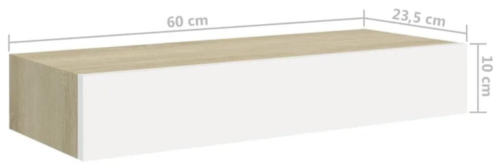 Petromila Nástěnné police se zásuvkou 2 ks dub a bílé 60x23,5x10 cm MDF
