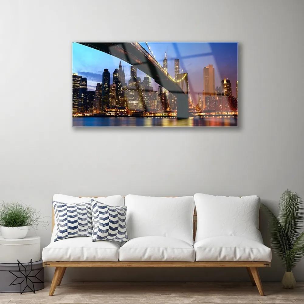 Obraz na skle Most Město Voda 100x50 cm