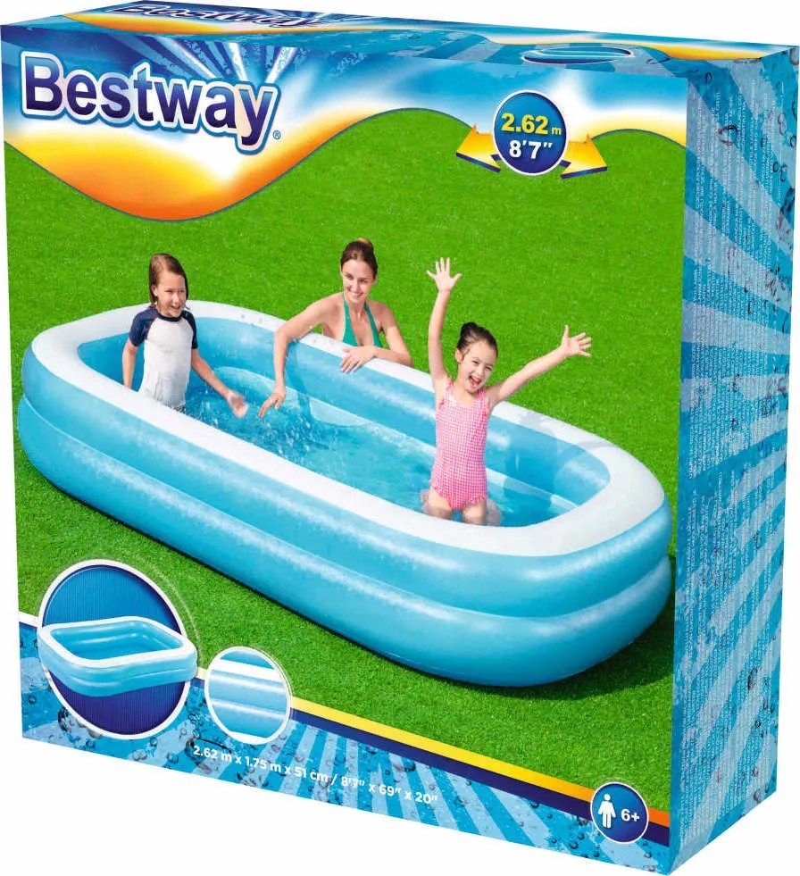 Bestway Rodinný obdélníkový nafukovací bazén 262x175x51cm modrý a bílý [3202495]