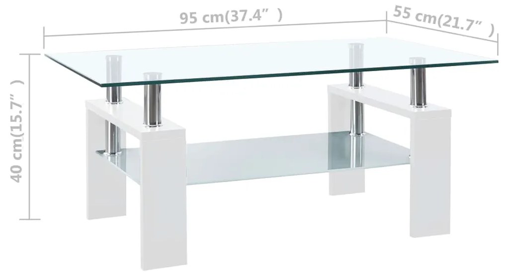 Konferenční stolek bílý a průhledný 95x55x40 cm tvrzené sklo - Default Title