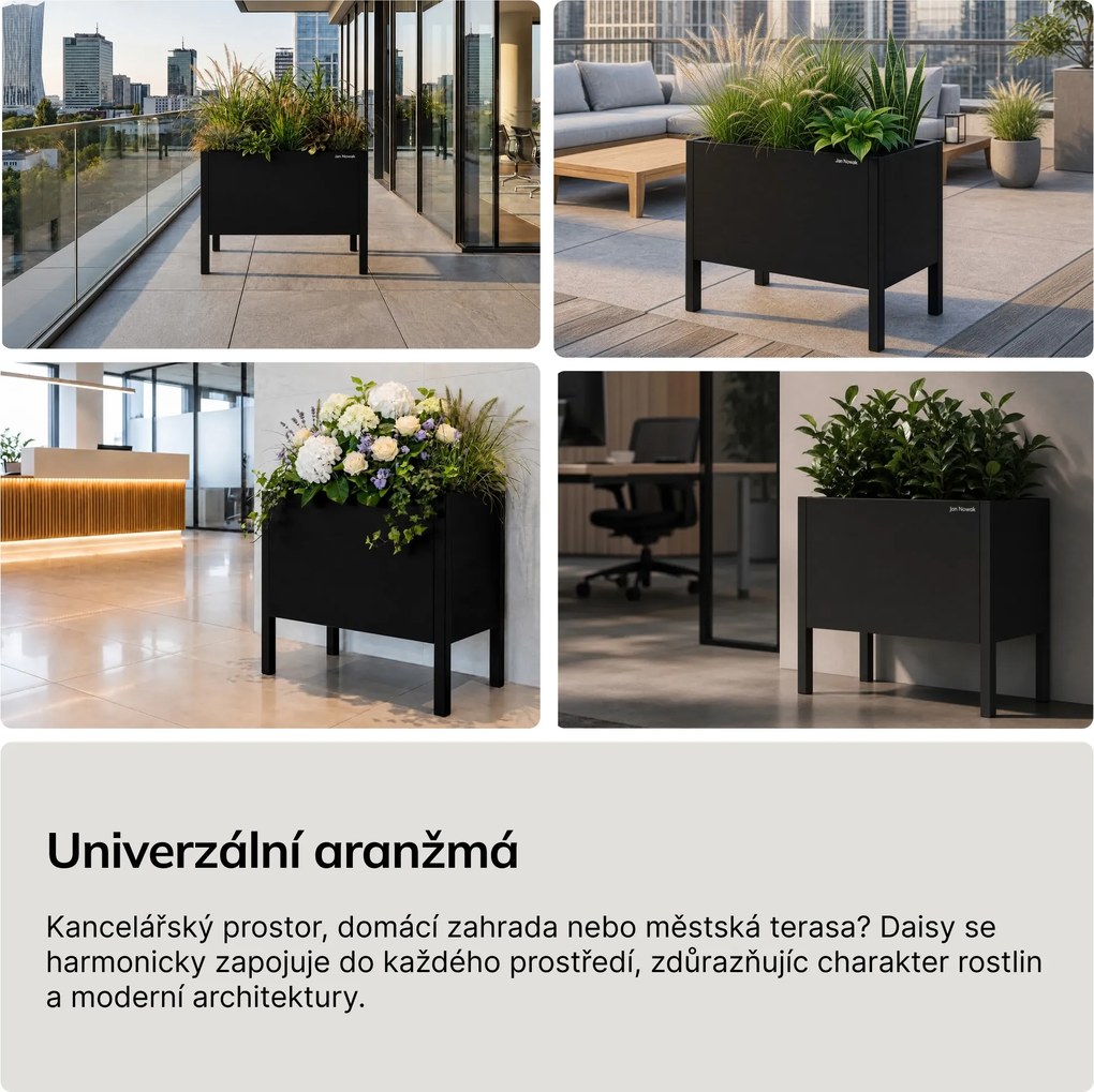 Malý černý kovový kryt na květináč: DAISY 400 x 350 x 250 mm