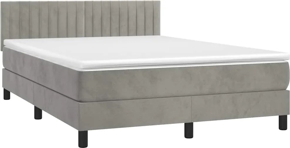 Box spring postel s matrací a LED světle šedá 140x190 cm samet 3134519