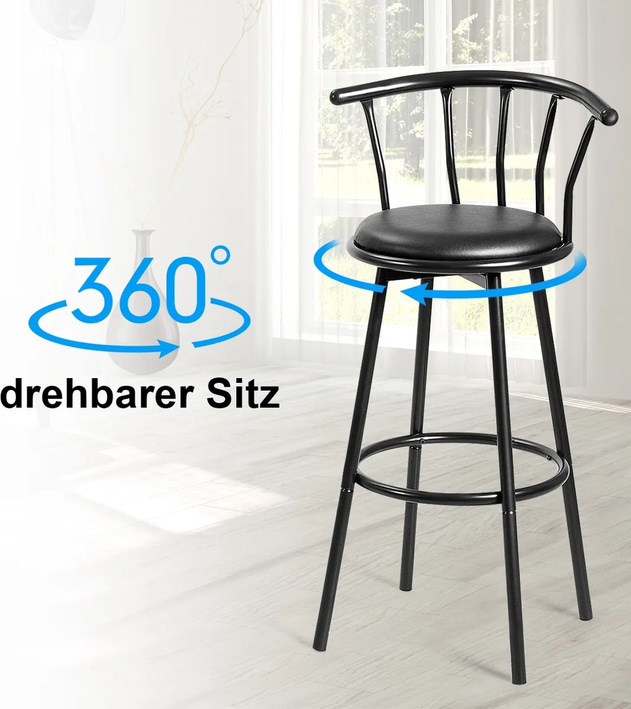 Costway Barové židle 2 otočné o 360° vyrobené z ocelových trubek a silných
