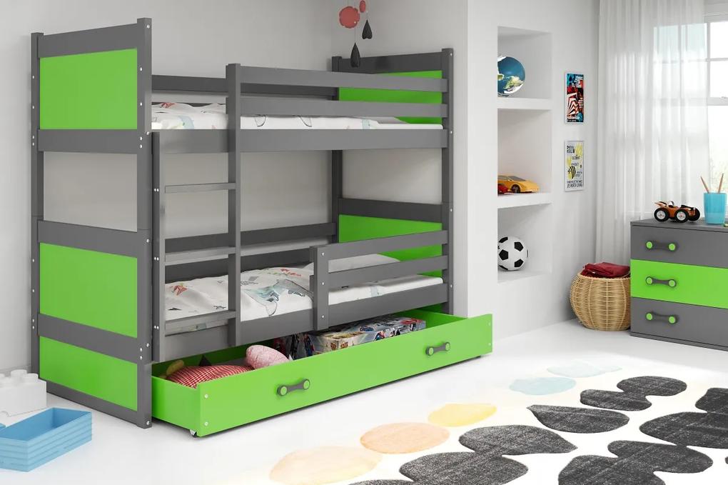 BMS Group Dětská patrová postel Rico - Grafit/zelená 200x90
