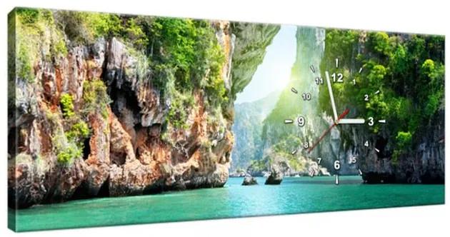 Tištěný obraz s hodinami Skály a moře v Thajsku 100x40cm ZP2668A_1I