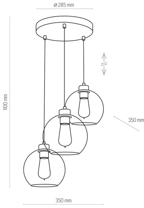 TK LIGHTING Lustr - CUBUS 2832, Ø 35 cm, 230V/15W/3xE27, grafit/černá