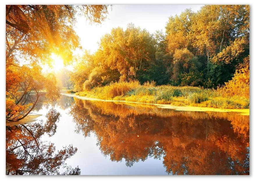 Wallmuralia Foto obraz sklo tvrzené Řeka na podzim 100x70 cm