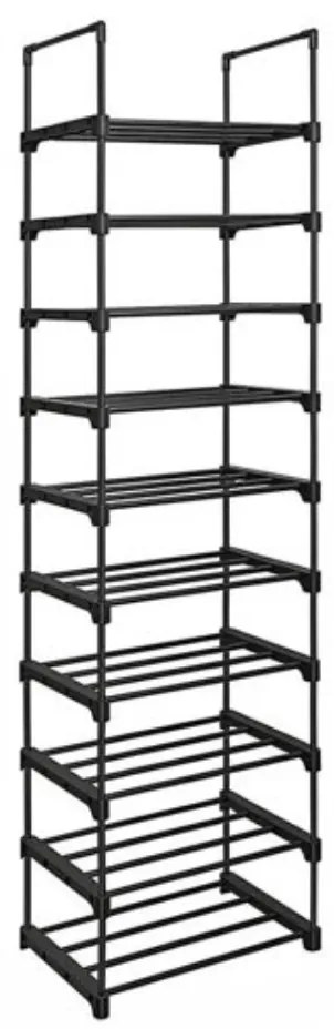 Stohovatelný regál na boty TUBE, 10 polic, 45x30x174cm, černá SongmicsHome