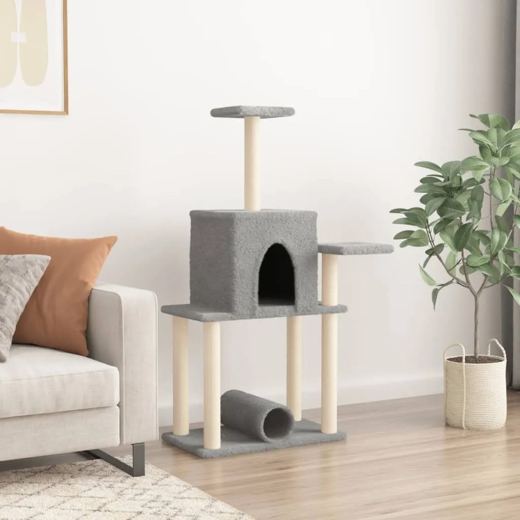 Škrabadlo pro kočky se sisalovými sloupky světle šedé 122 cm 172089
