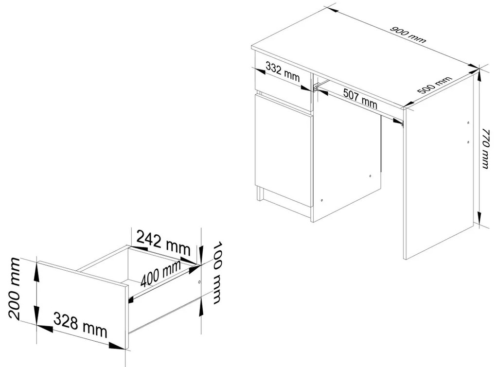 Psací stůl 90 cm Piksel levý bílý/šedý